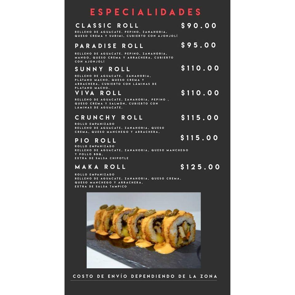 Menu at MAKA ROLL restaurant, Ciudad del Carmen
