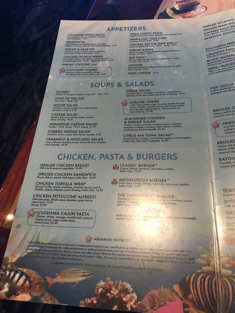 Menu at Aquarium Restaurant, Kemah, 215 Kipp Ave Boardwalk #11