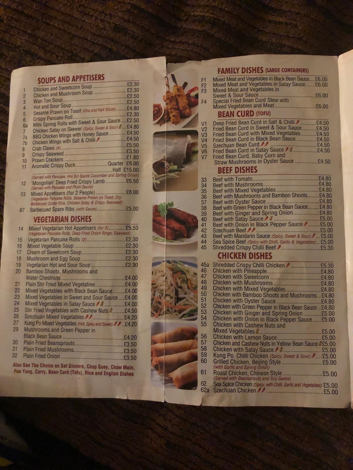 Menu at Beijing Paradise fast food, Devizes