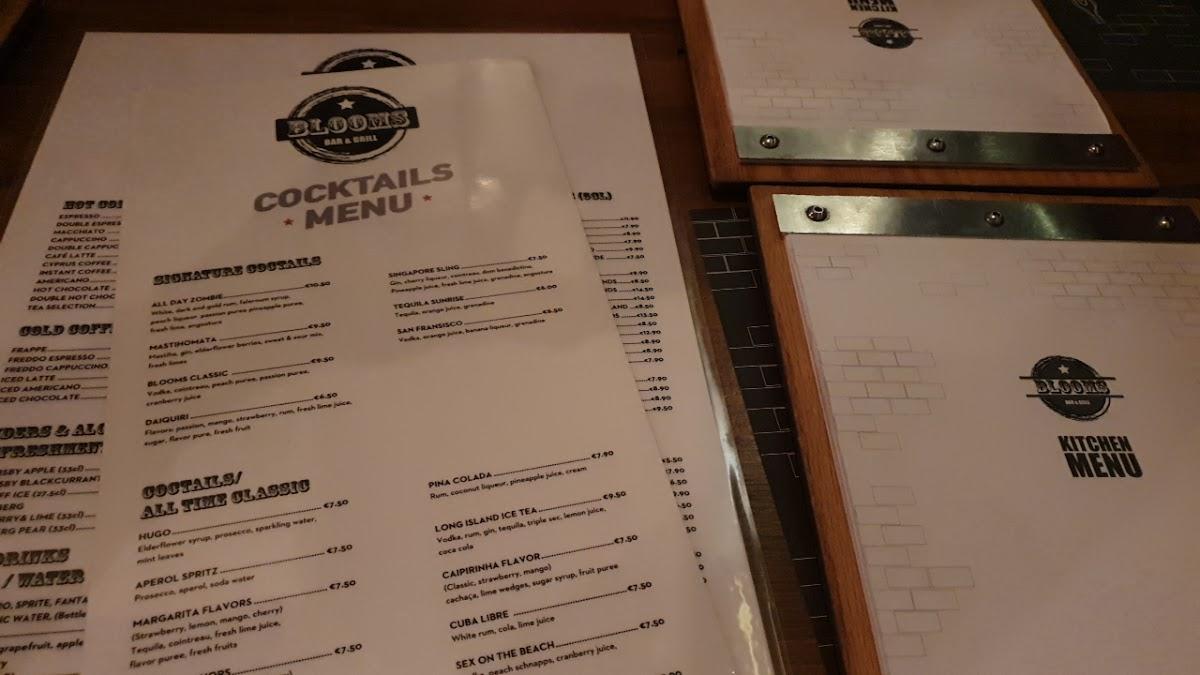 Menu at Blooms, Nicosia