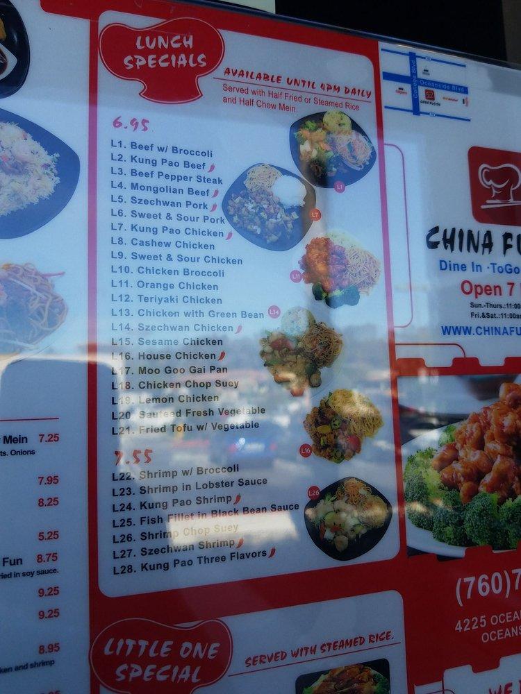 Menu at CHINA FUSION RESTAURANT, Oceanside
