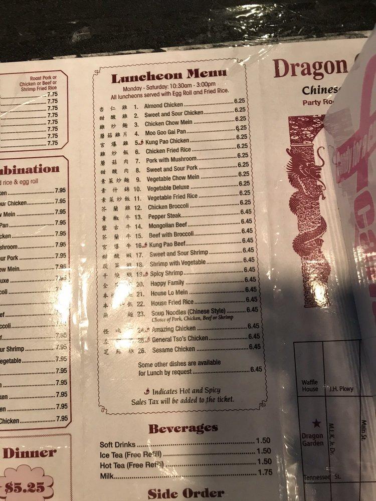 Menu at Dragon Garden Chinese Restaurant, Cartersville