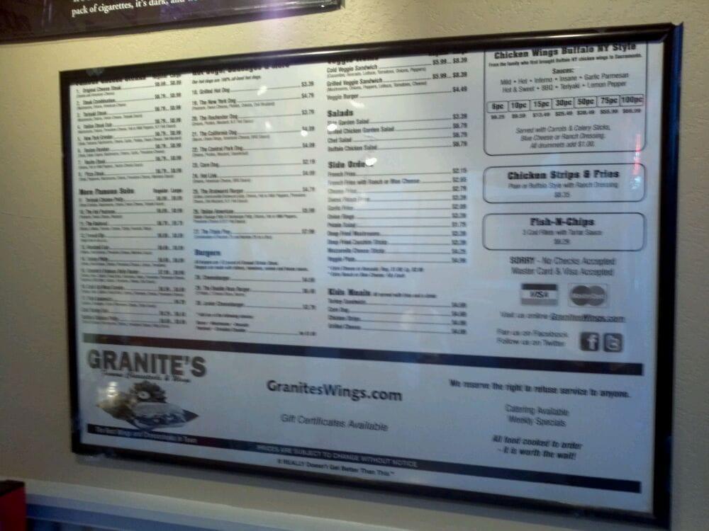 Menu at Granite's Famous Cheesesteaks & Wings restaurant, Roseville ...