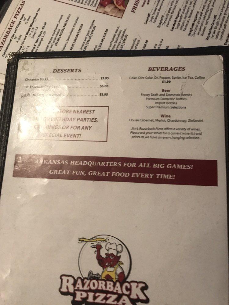 Menu at Jim's Razorback Pizza - Maumelle pizzeria, Maumelle, AR-365