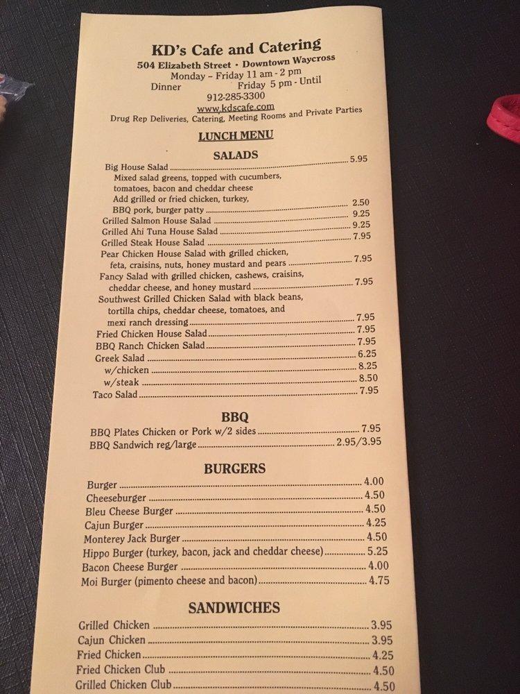 Menu at K D's Cafe & Catering, Waycross