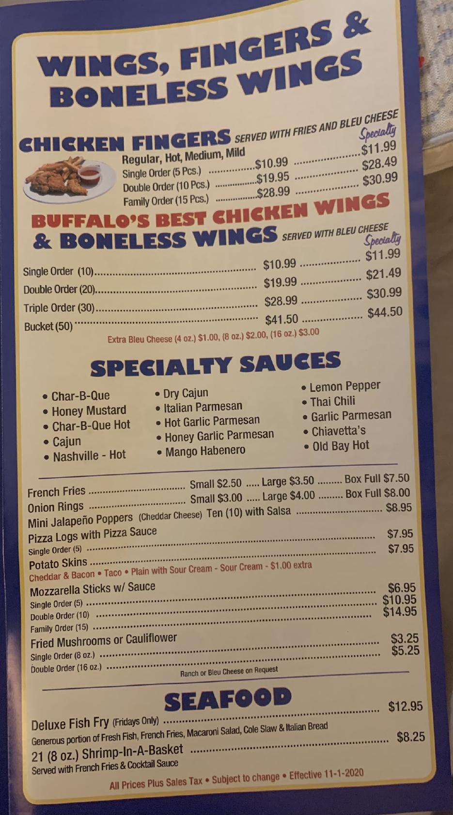 Menu at Master Pizza pizzeria, Buffalo, William St