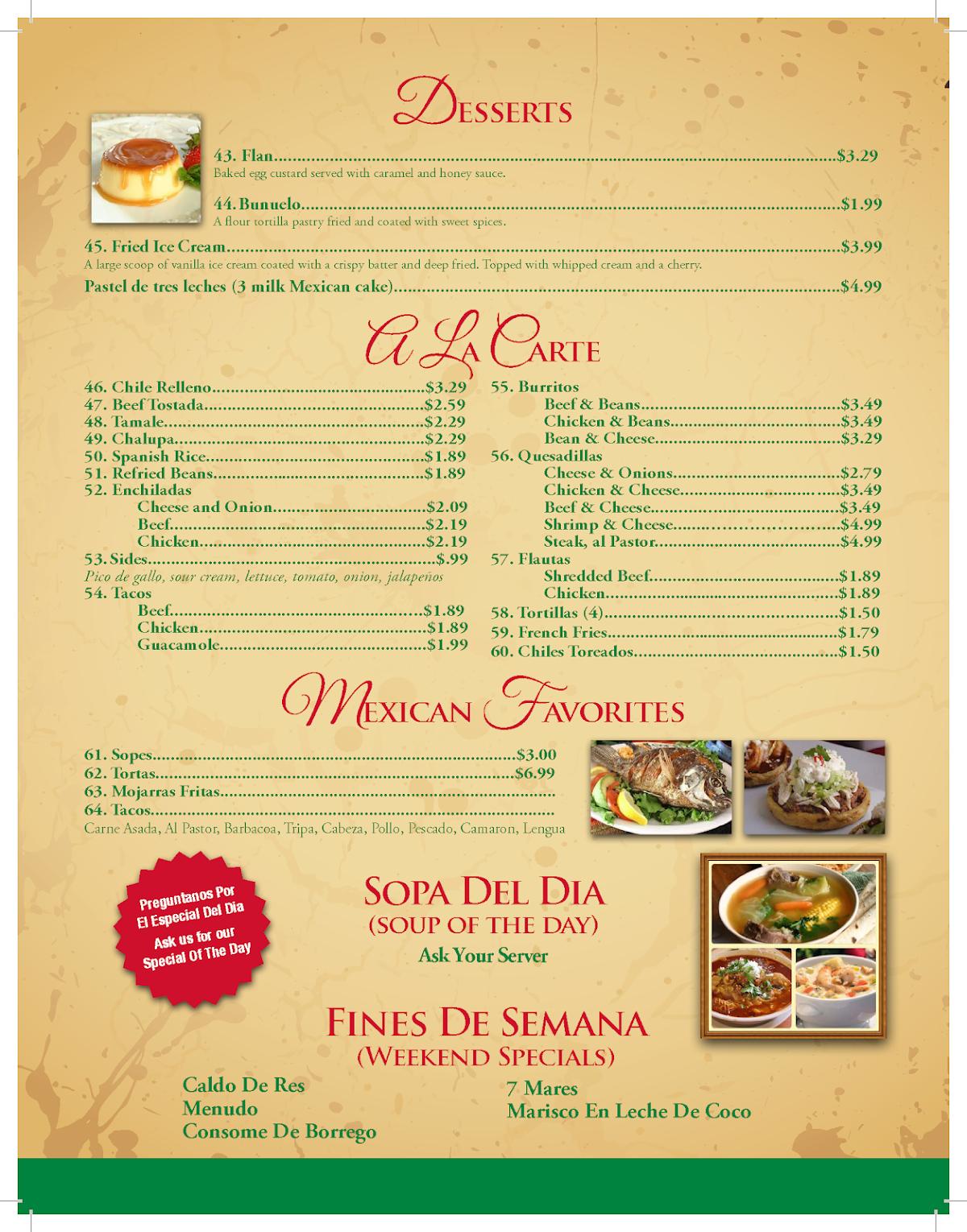 Menu at MI Veracruz restaurant, Jacksonville, Merrill Rd