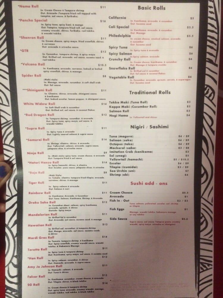Menu at Nama Ramen restaurant, San Antonio