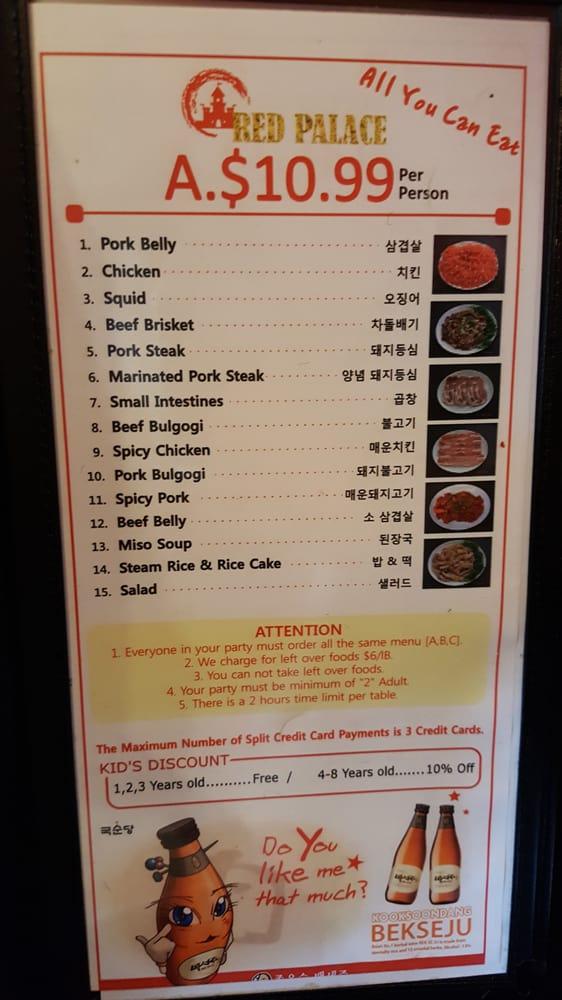 Menu at Red Palace Korean BBQ Restaurant, Cerritos