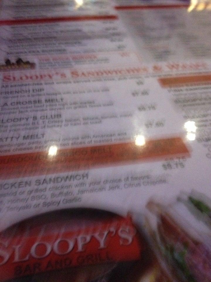Menu at Sloopy's Bar & Grill, La Crosse