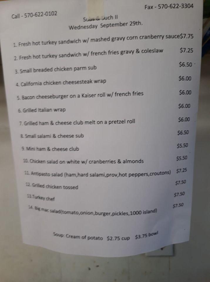 Menu at Subs N' Such restaurant, Pottsville