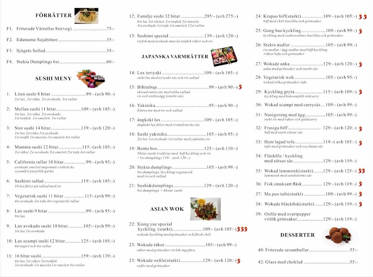 Menu at Xiang Yue 乡月 restaurant, Stockholm, Sturegatan 62