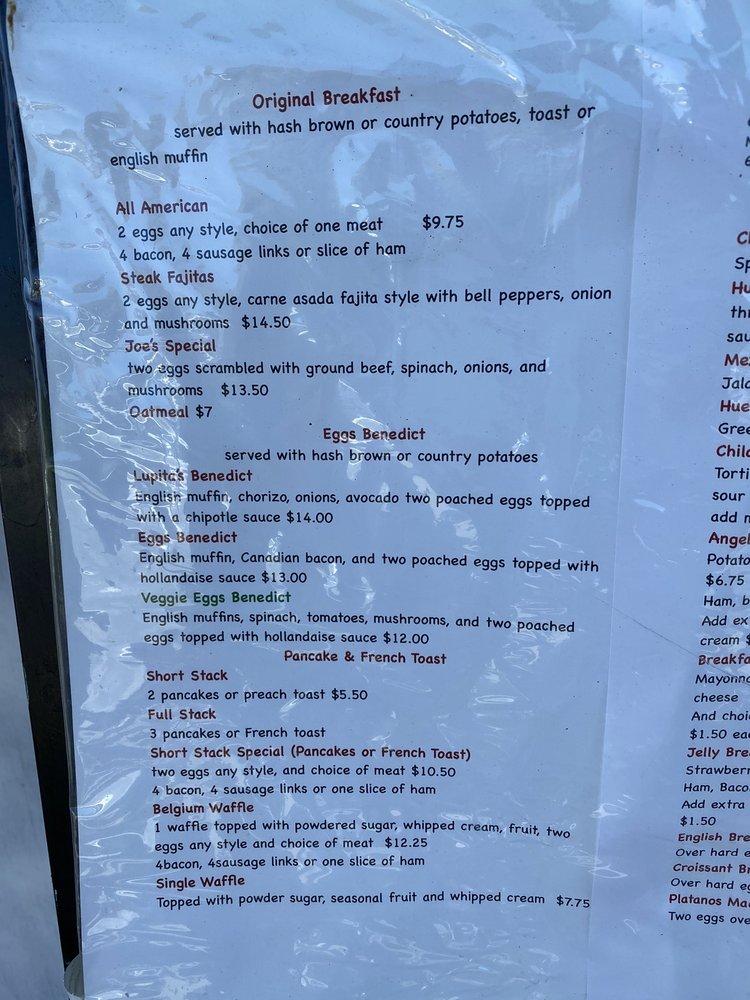 Menu at Angel's restaurant, Richmond