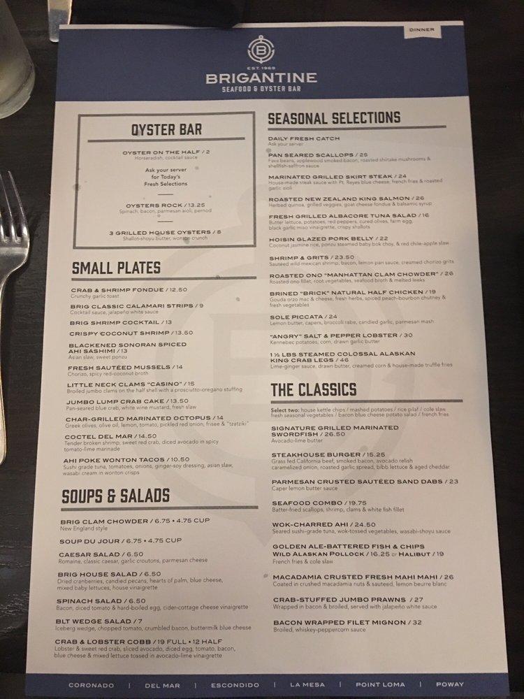 Menu at Brigantine Seafood & Oyster Bar, La Mesa, Fuerte Dr