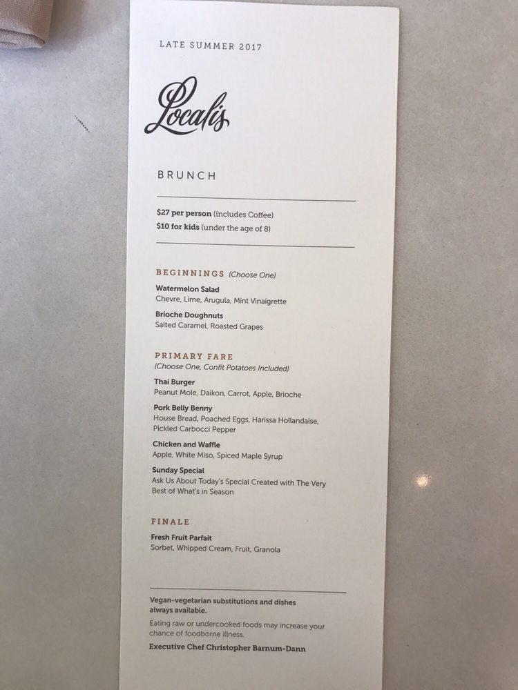 Menu at Localis restaurant, Sacramento