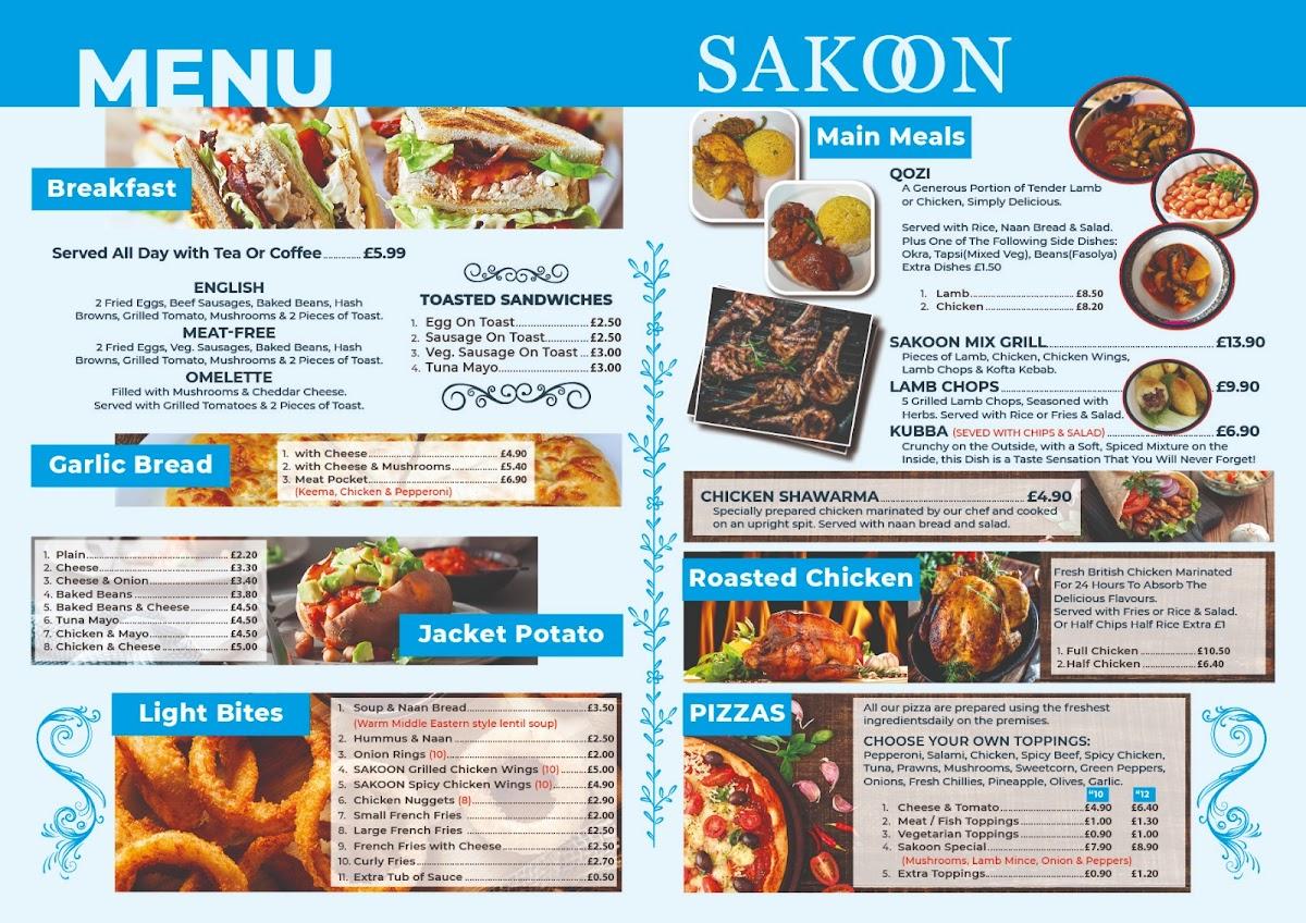 Menu at Sakoon Cafe, Liverpool, 66 Lodge Ln