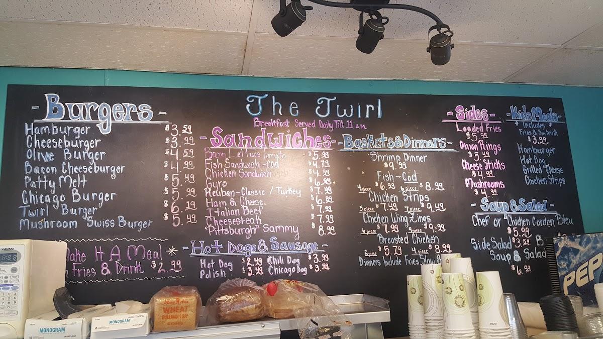 Menu at The Twirl restaurant, Cassopolis