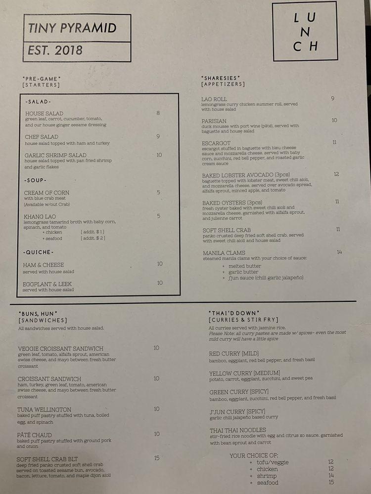 Menu at Tiny Pyramid cafe, Honolulu