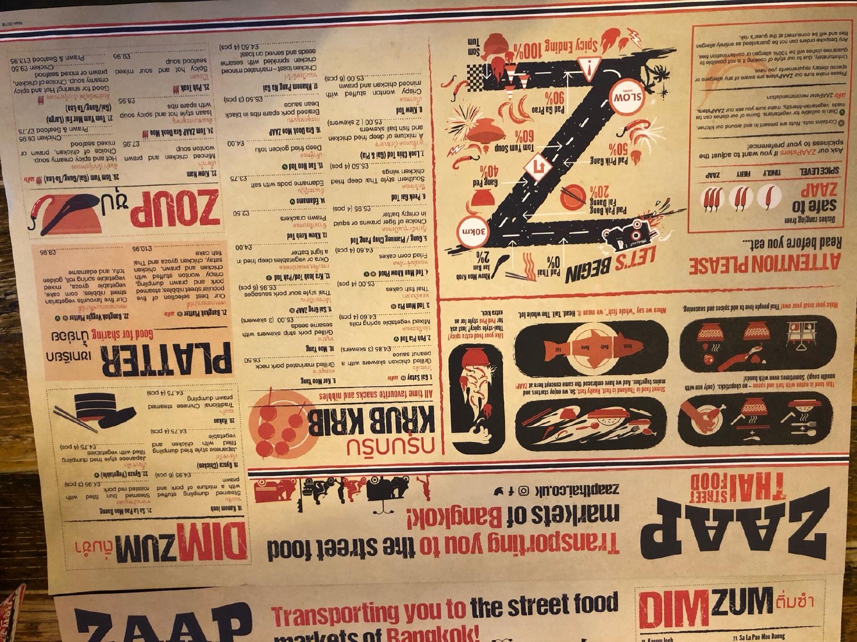 Menu at Zaap Thai Street Food Leeds restaurant, Leeds