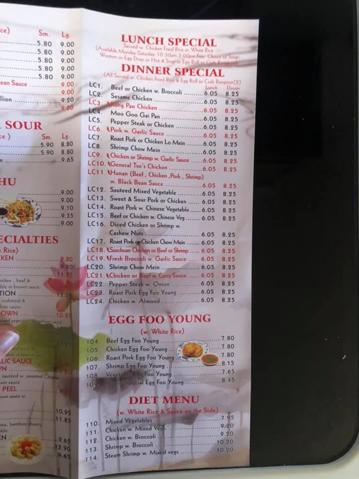 Menu at Asia Garden restaurant, Chester, 602 Center St