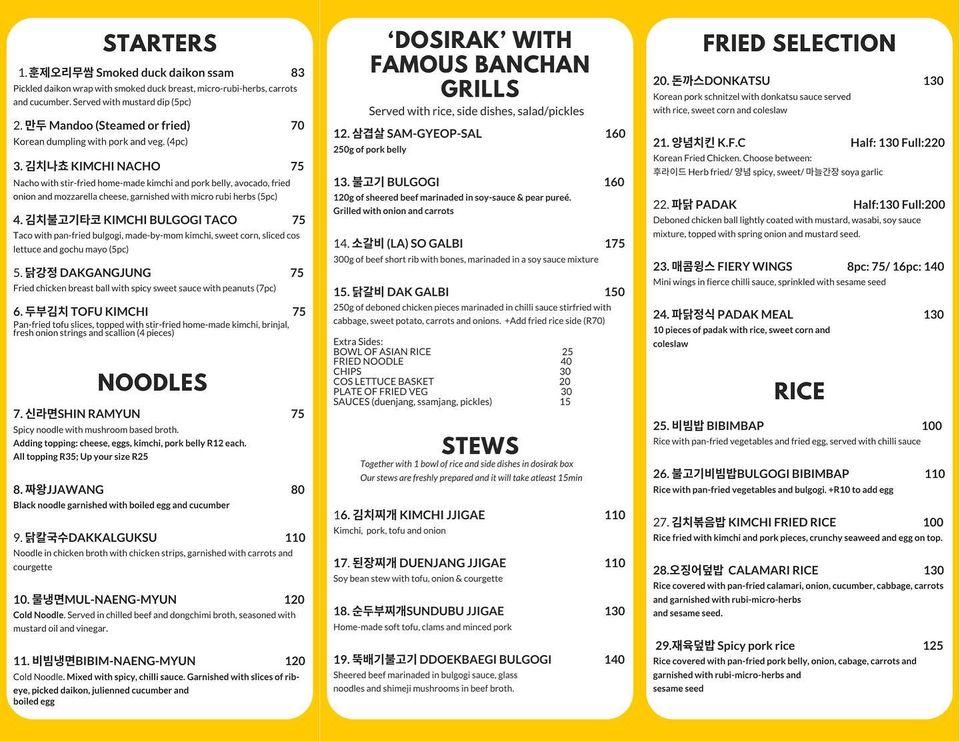 Menu at Banchan Korean Restaurant, Sandton