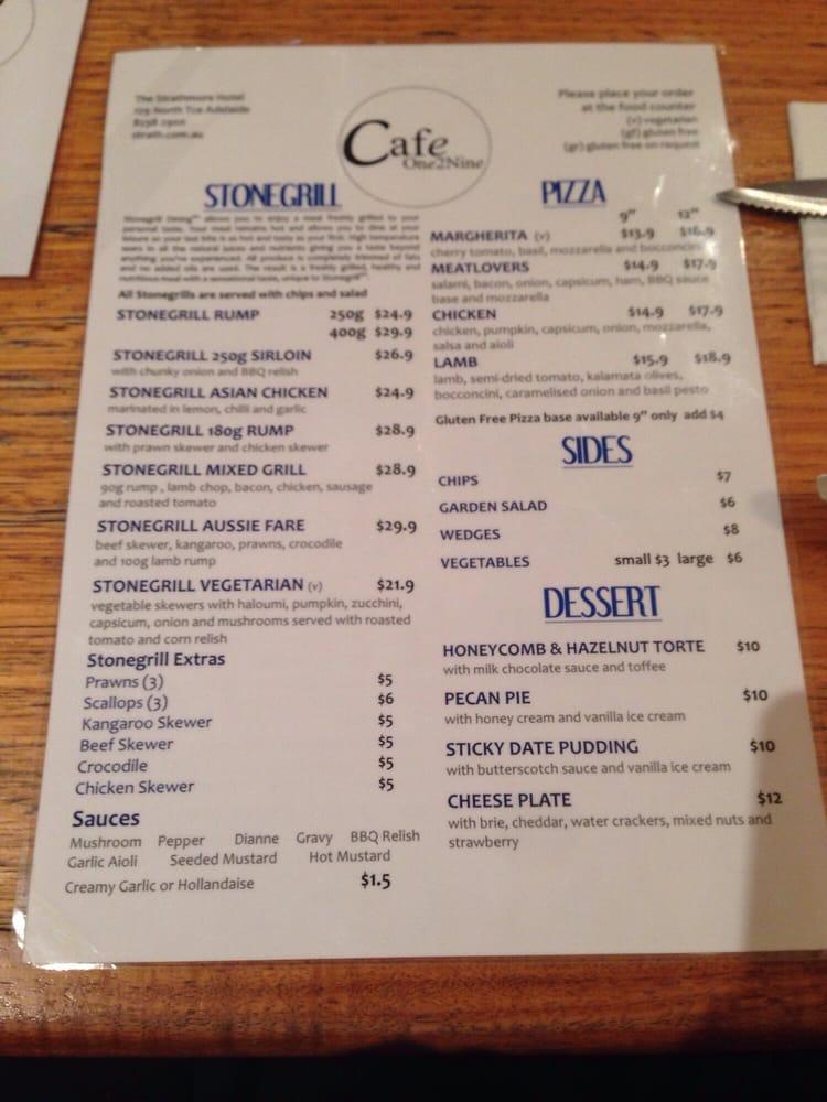 Menu at Cafe One Two Nine, Adelaide