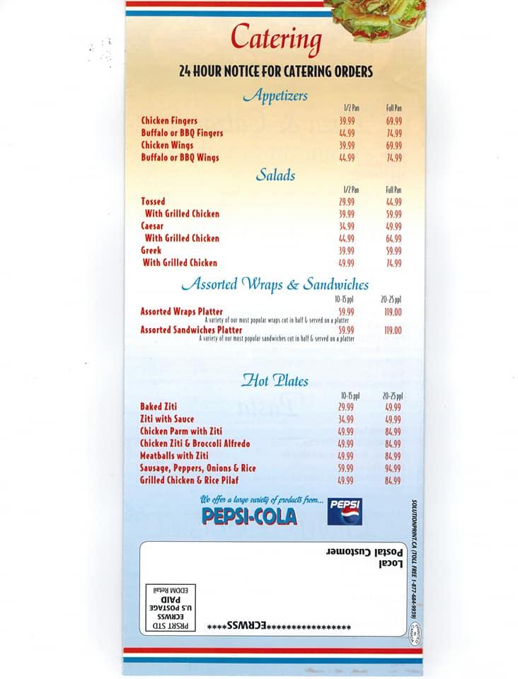 Menu at Grand Slam Deli pizzeria, Canton