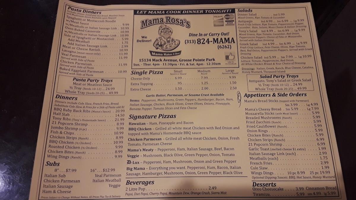 Menu at Mama Rosa's Pizzeria, Grosse Pointe Park