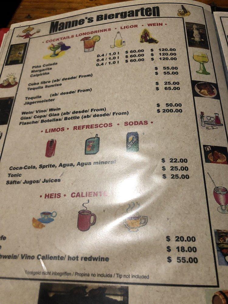 Menu at Manne's Biergarten pub & bar, Playa del Carmen