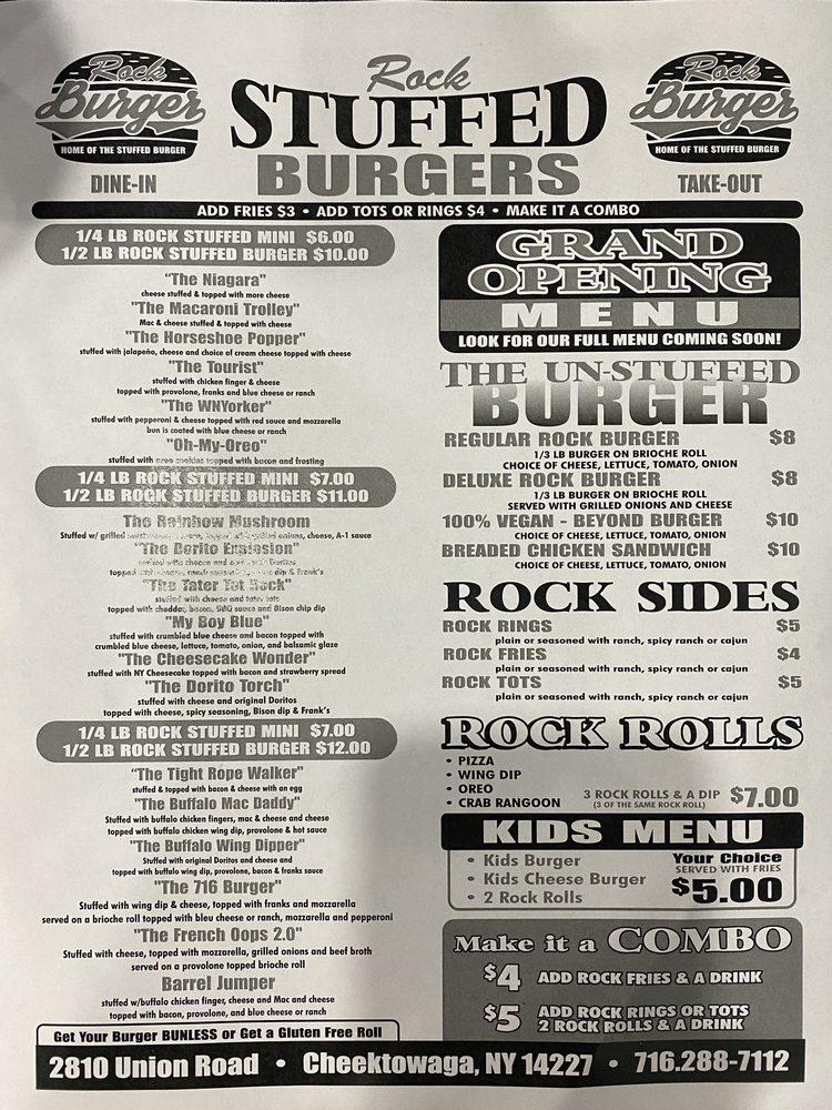 Menu at Rock Burger Cheektowaga restaurant, Cheektowaga