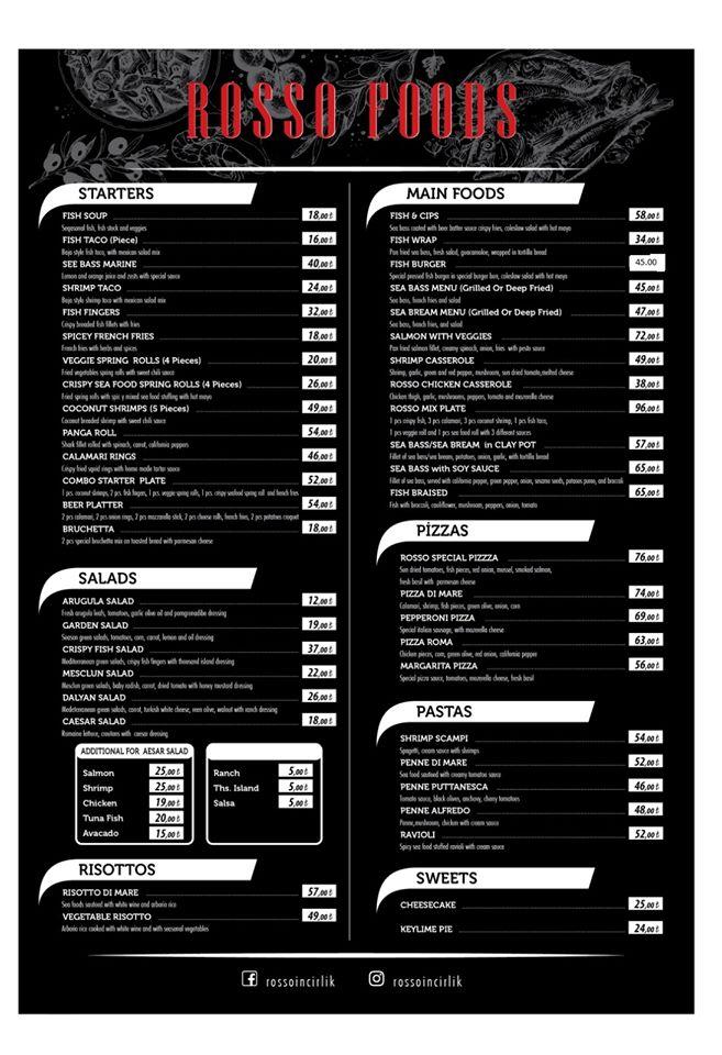 Carta de Rosso Restaurant, Adana