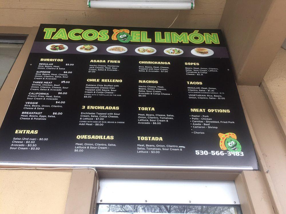 Menu at Tacos El Limon restaurant, Chico