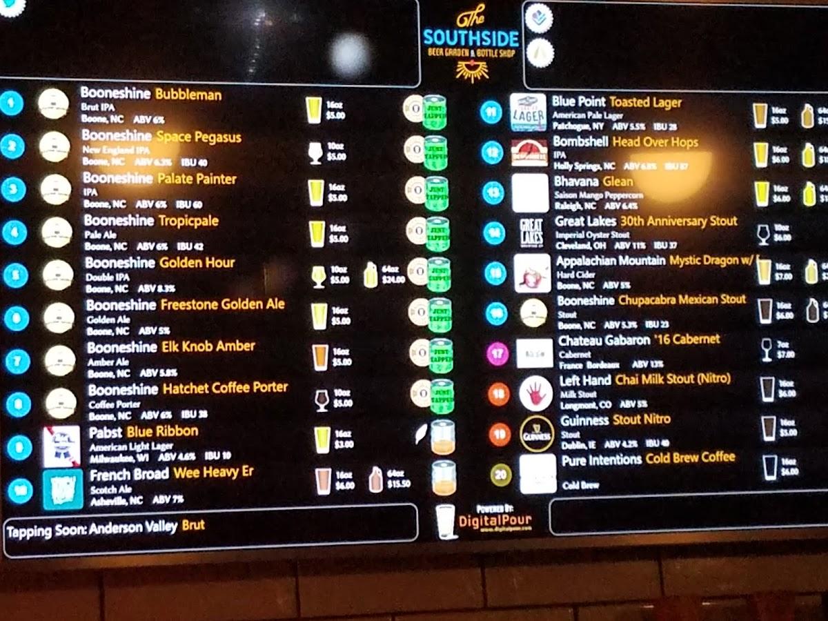 Menu at The Southside Beer Garden & Bottle Shop pub & bar, Winston-Salem
