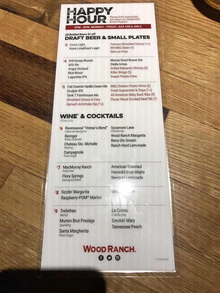 Menu at Wood Ranch BBQ, Burbank