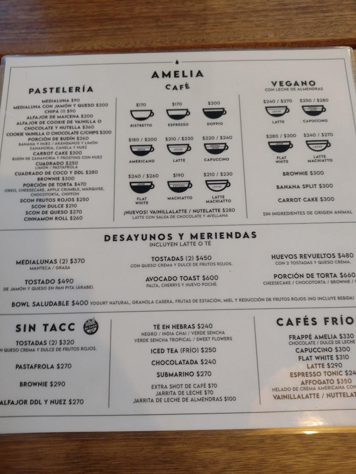 Carta de Amelia Café Tostadores, Buenos Aires