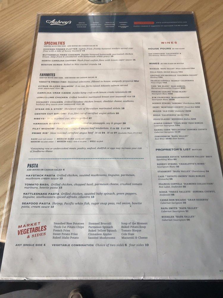 Menu at Aubrey's Hixson desserts, Chattanooga, 496 Northgate Mall Dr