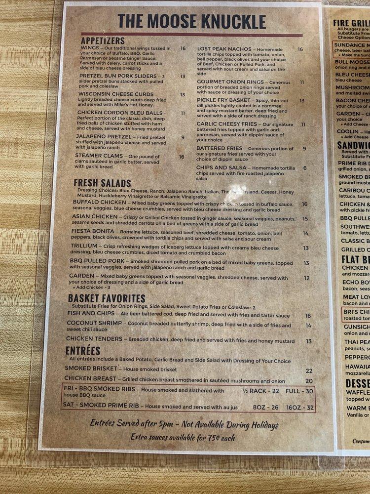 Menu at Moose Knuckle Burgers and Brew BBQ, Coolin
