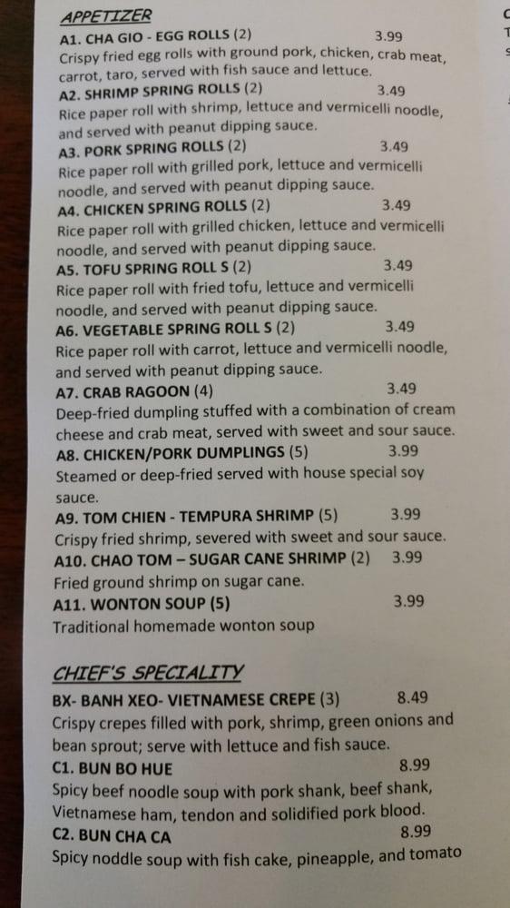 Menu at Pho 54 restaurant, Oklahoma City, N May Ave J