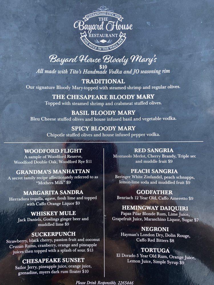 Menu at The Bayard House Restaurant, Chesapeake City
