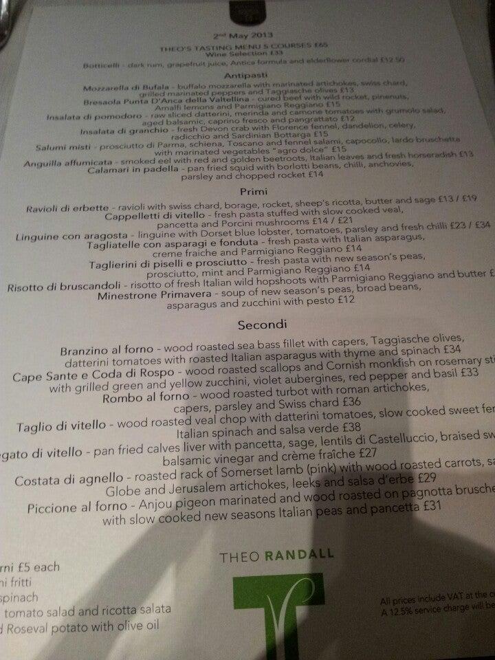 Menu at Theo Randall at the InterContinental restaurant, London, 1 ...
