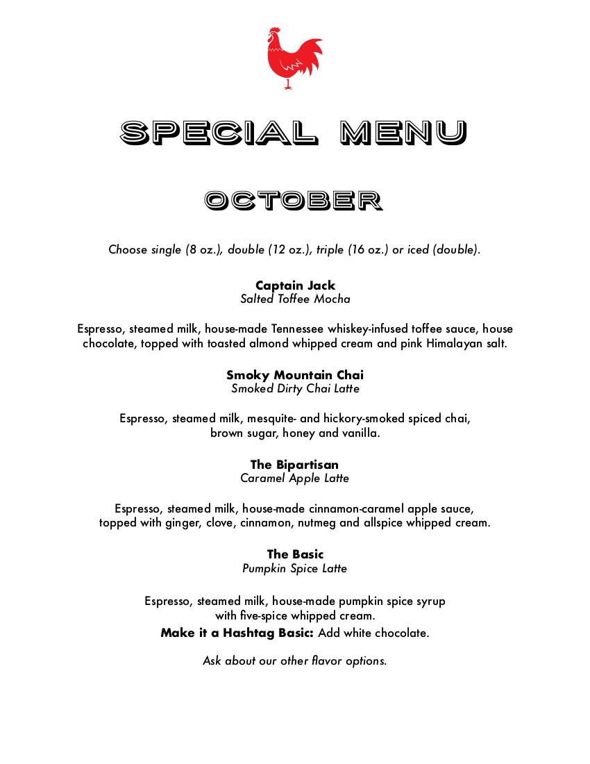 Menu at Vertical Coffee Company cafe, Cookeville