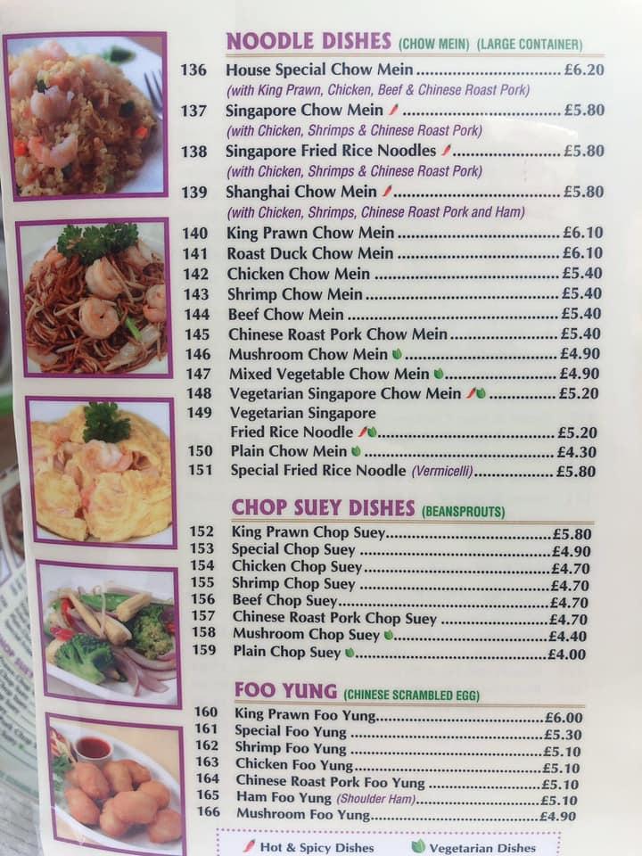 Menu at Wong's Chinese Take Away fast food, Salisbury