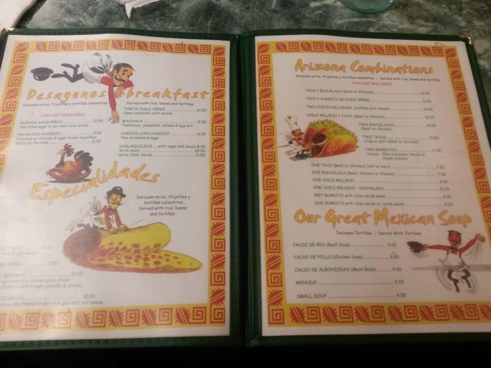 Menu at Arizona Cafe, Bakersfield
