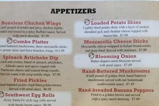 Menu at Chasers Restaurant, Lebanon