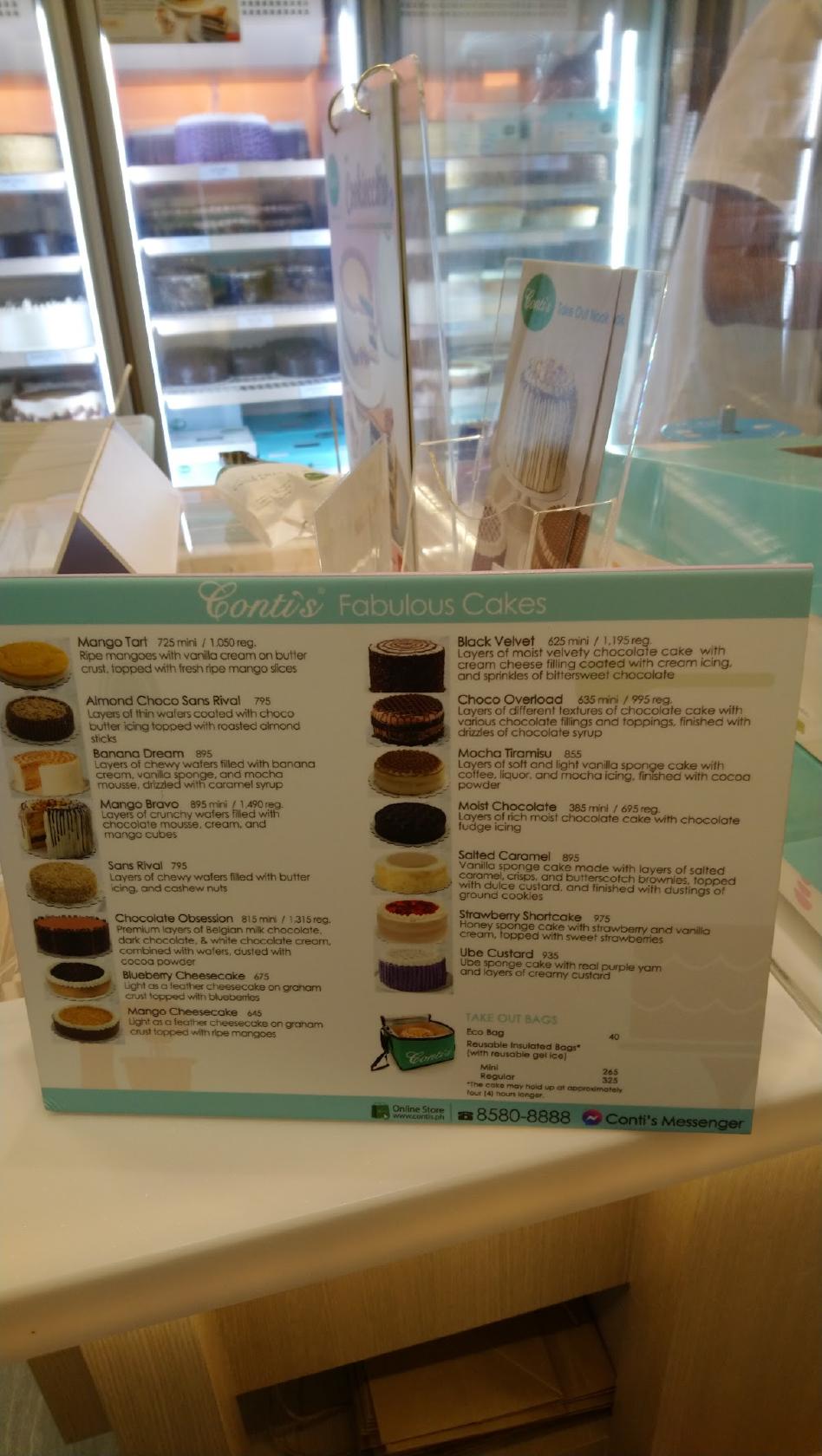 Menu at Conti's Bakeshop and Restaurant, Taytay