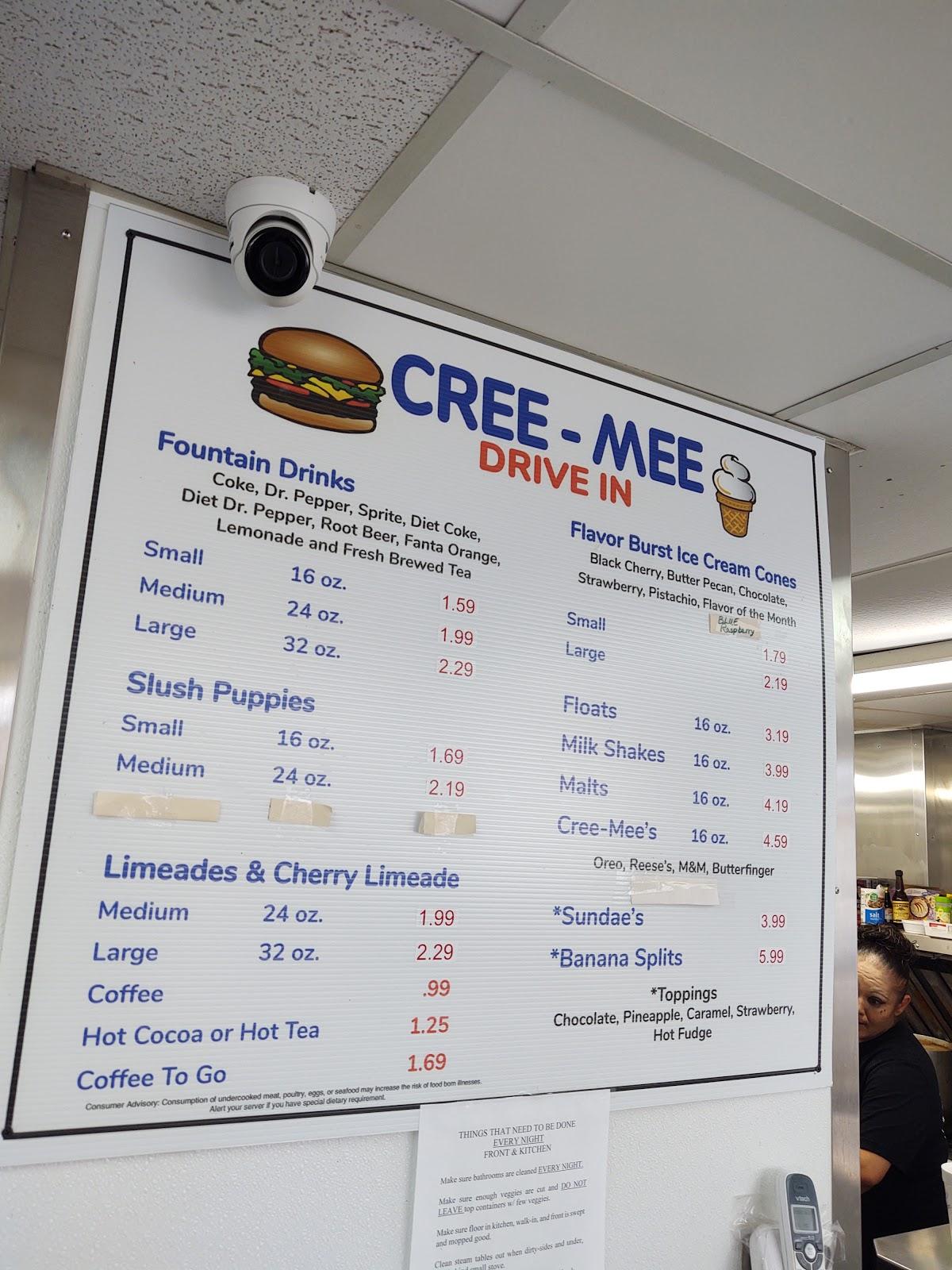 Menu at Cree-Mee Drive In restaurant, Cimarron, US-64
