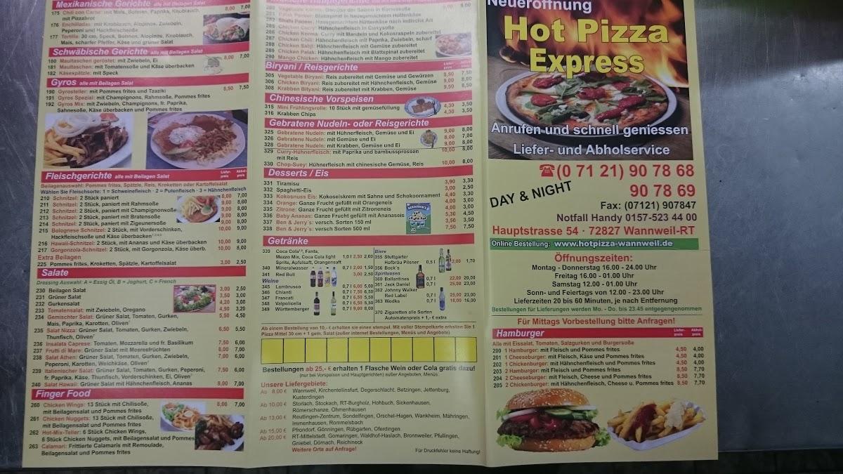 Menu at Hot Pizza Express, Reutlingen