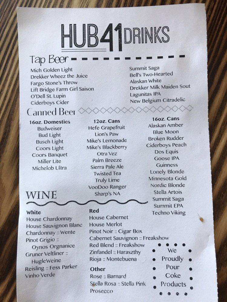 Menu at Hub 41 pub & bar, Detroit Lakes