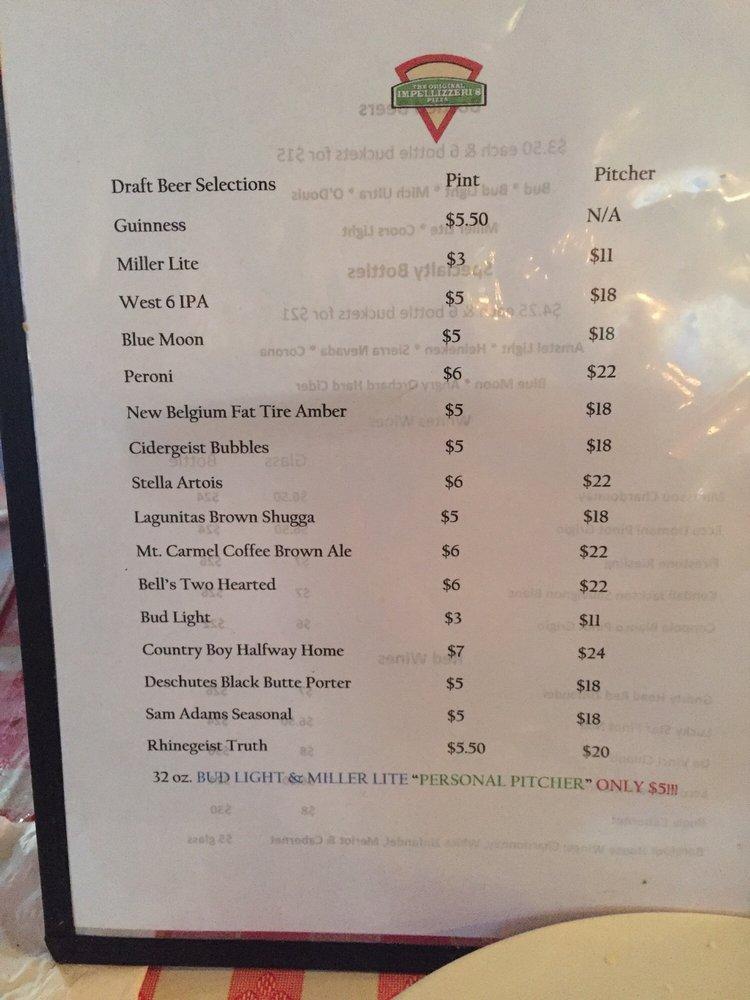 Menu at Impellizzeri's Pizza pizzeria, Louisville, Bardstown Rd
