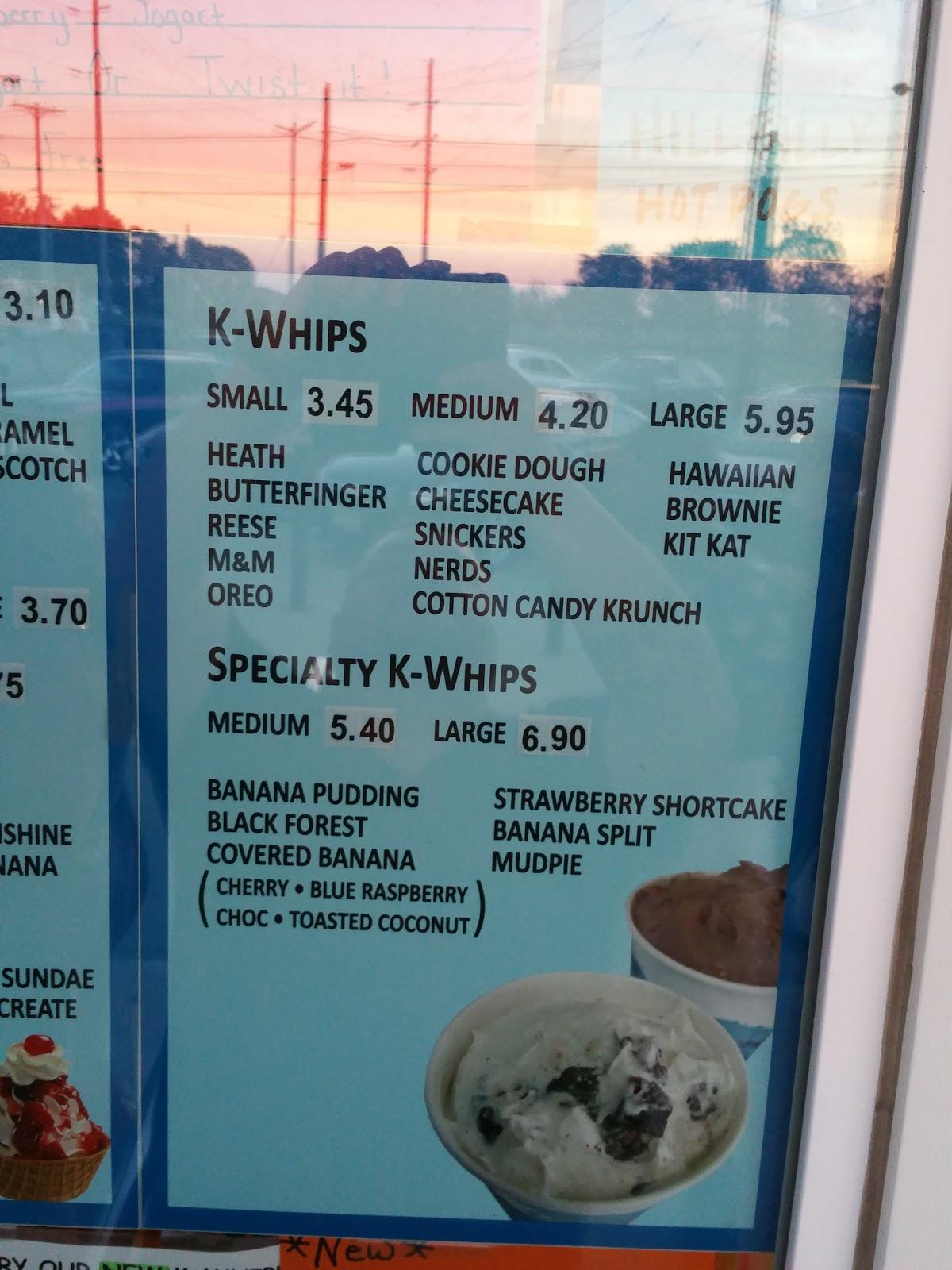 Menu at K Cream Korner fast food, Lorain